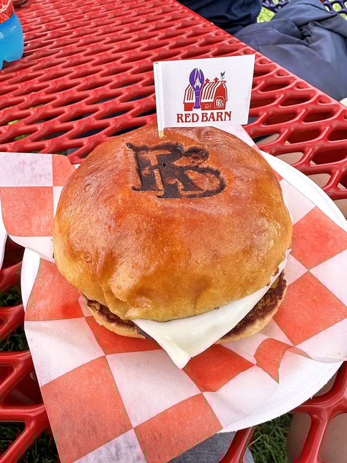 Even the humble burger gets the Red Barn treatment, with that signature "RB" branded right into the bun.