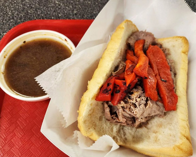 The Italian beef sandwich&mdash;Chicago's other gift to the culinary world&mdash;tender, juicy, and topped with roasted peppers that make every bite worth the inevitable shirt stains.