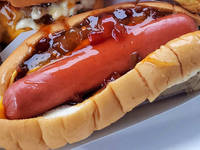 The hot dog that launched a thousand childhood memories, nestled in a New England split-top bun with that perfect snap.