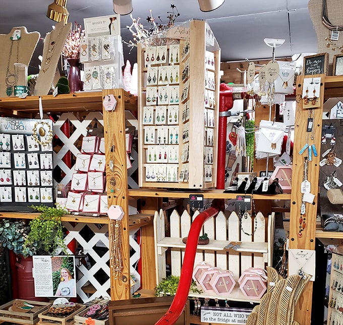 Jewelry displays transform shopping into treasure hunting, with handcrafted pieces waiting to become conversation starters at your next gathering.