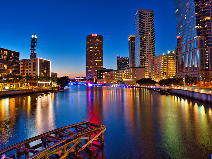 Tampa's skyline at twilight looks like a movie set designed by someone who really understands dramatic lighting. The city knows how to dress for dinner!