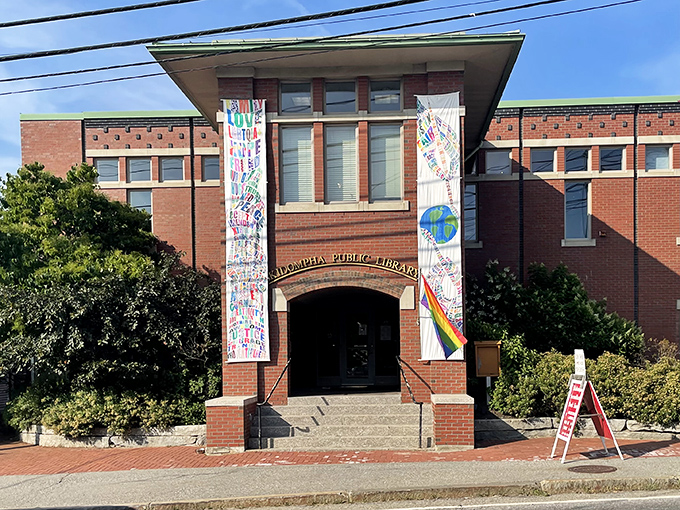 Damariscotta Public Library &ndash; where community and knowledge have shared the same address for generations. Those banners speak volumes about local values.