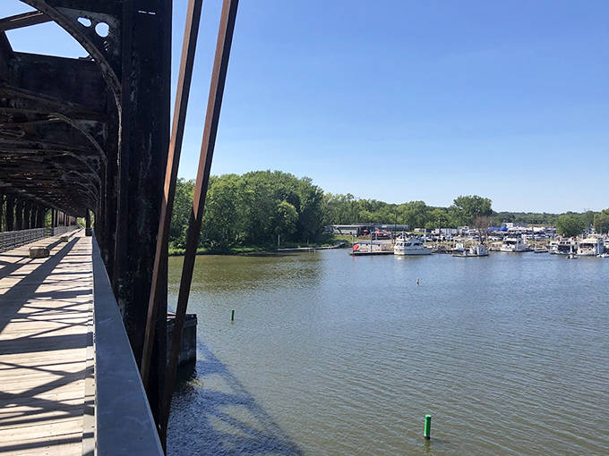 From shore to shore, the bridge offers uninterrupted views of the Mississippi's flowing waters and the wildlife that calls it home.