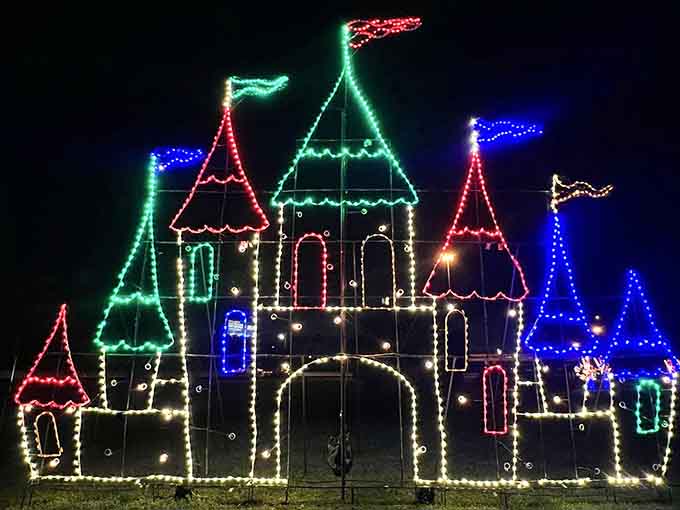 This illuminated castle looks like something a fairy godmother would create if she had an unlimited budget and a serious electricity connection.