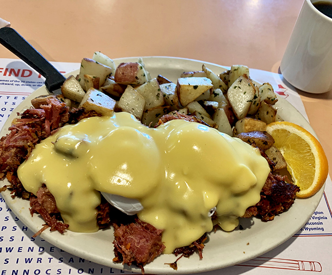Eggs Benedict with home fries&mdash;proof that Congdon's savory game is as strong as their sweet offerings.