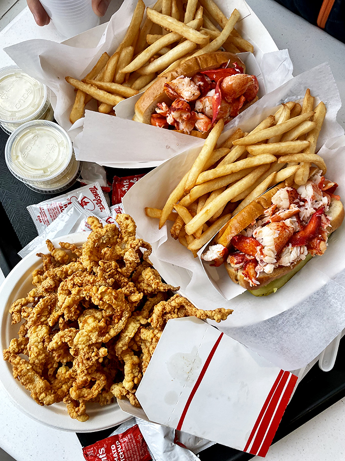 Lobster rolls done right &ndash; sweet meat, light mayo, perfect bun. No unnecessary frills, just Maine's ocean treasure on display.