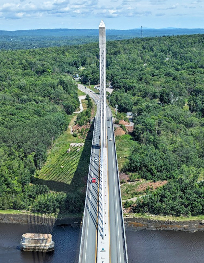 Driving across feels like gliding through the air, with the bridge's innovative design creating an almost weightless journey between shores.