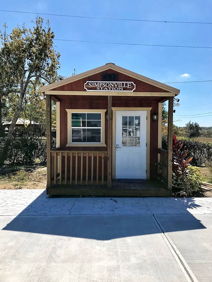 Welcome to Simpsonville Station! This charming red depot serves as your gateway to a peaceful and nostalgic getaway.