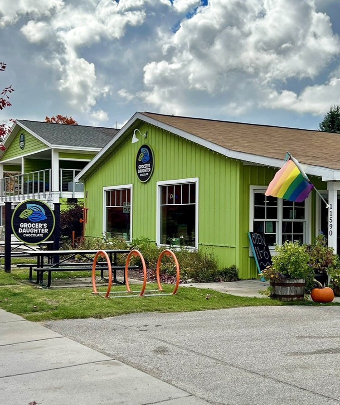 Grocer's Daughter's bright green building stands out like a cheerful beacon &ndash; as unique and vibrant as the chocolate treasures waiting inside.