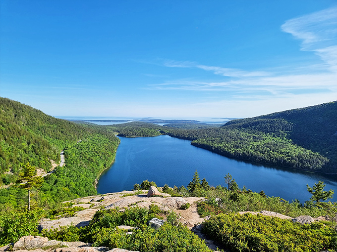 Bubble Rock defies both gravity and expectations, perched precariously like nature's own game of Jenga gone wonderfully wrong.