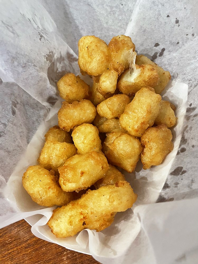 Cheese curds fried to golden perfection &ndash; crunchy outside, stretchy and melty inside.
