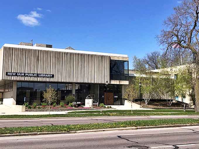 The New Ulm Public Library's modern design houses both literary treasures and community gatherings, proving books still bring people together.