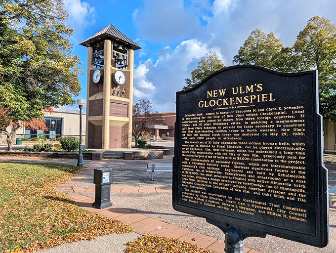 New Ulm's Glockenspiel chimes with Old World precision, its mechanical performers never missing a cue in their clockwork dance.