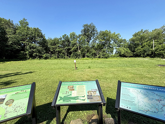These informational displays do the heavy lifting of explaining what your eyes might miss&mdash;an earthen figure hiding in plain sight.