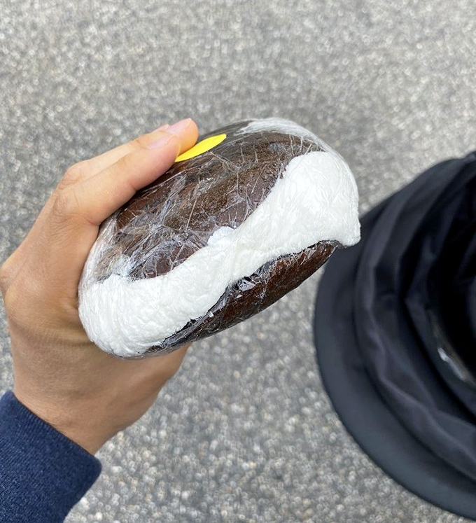 The legendary black and white whoopie pie, Maine's unofficial state treat, executed with textbook perfection.