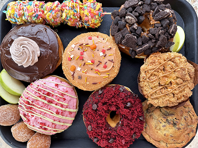 An assortment that includes everything from pink glazed beauties to chocolate-covered dreams, basically a greatest hits album in doughnut form.