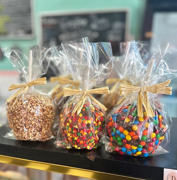 Caramel apples dressed for success &ndash; some in nutty business attire, others in colorful sprinkle party clothes, all irresistibly photogenic.