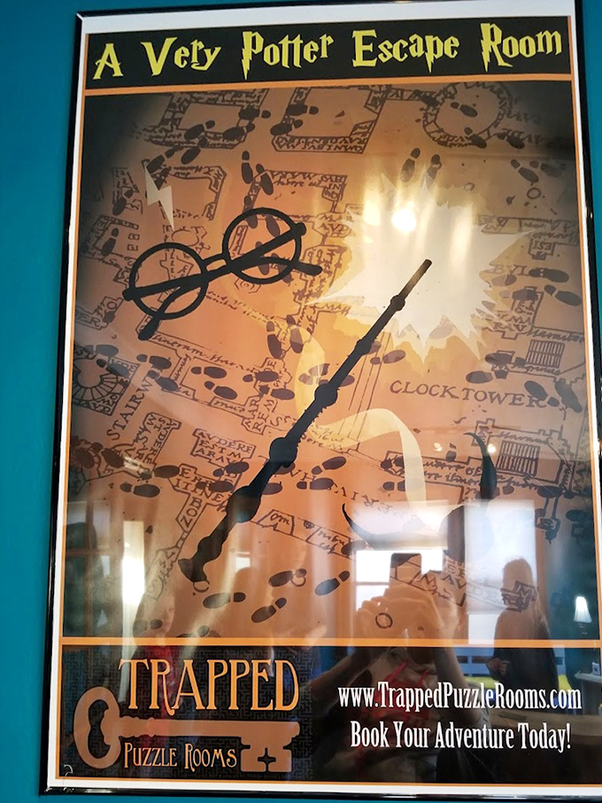 This poster advertises "A Very Potter Escape Room," complete with iconic glasses and wand imagery that will delight fans of the magical series.