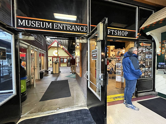 Step into railroad history through these doors, where the museum entrance promises tales of steel rails and American ingenuity.