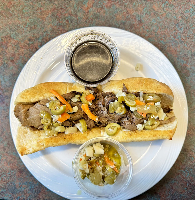 An Italian beef sandwich that Chicago would tip its hat to, complete with giardiniera that adds the perfect kick.