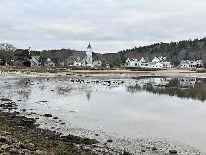Charming coastal architecture dots the shoreline near Popham Beach, where New England charm meets maritime heritage.
