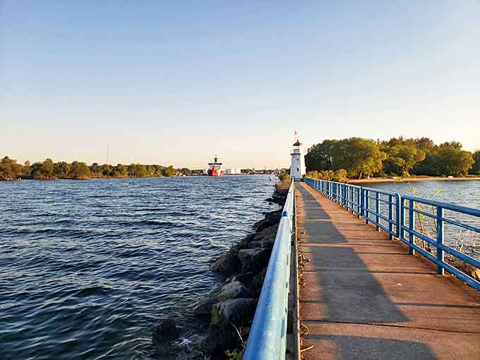Cheboygan's lighthouse creates a picture-perfect scene at the end of a long pier, standing guard where lake meets sky.