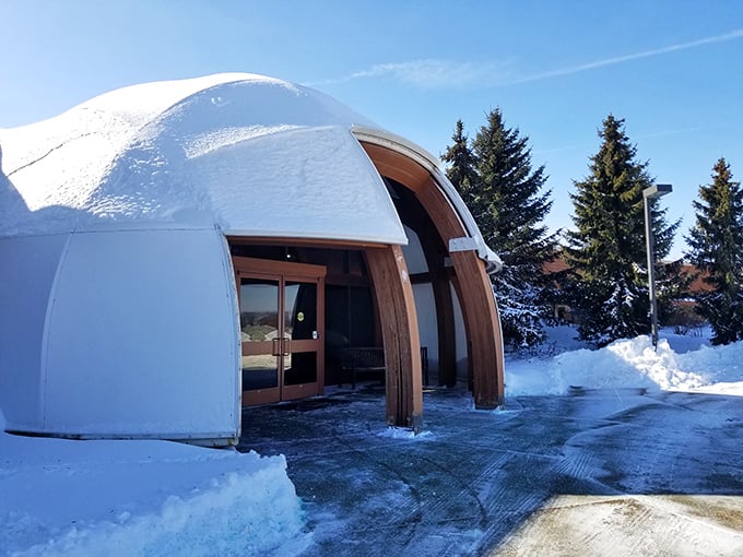 The distinctive dome of the Ziibiwing Center houses treasures of Anishinabek culture, its modern design honoring ancient traditions.