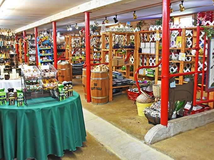 Red support beams guide shoppers through a wonderland of Wisconsin-made treasures and carefully curated finds from beyond.