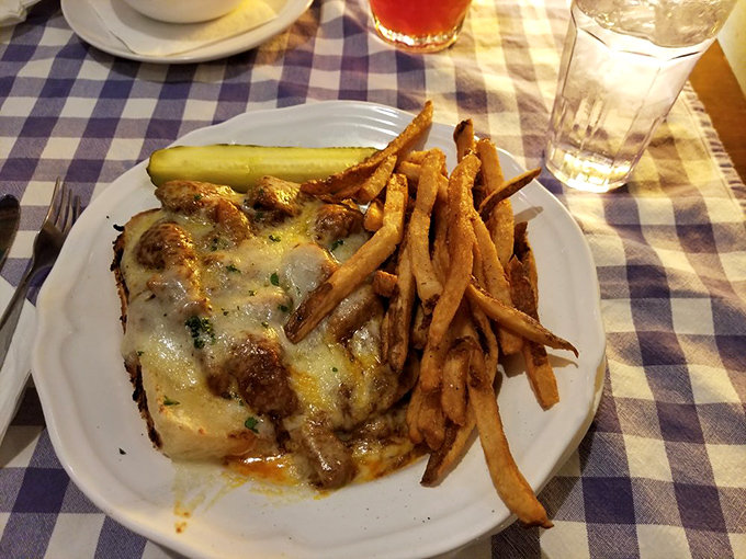 This open-faced sandwich isn't playing around &ndash; it's comfort food with ambition and a side of perfectly golden fries. Fork-tender and camera-ready!