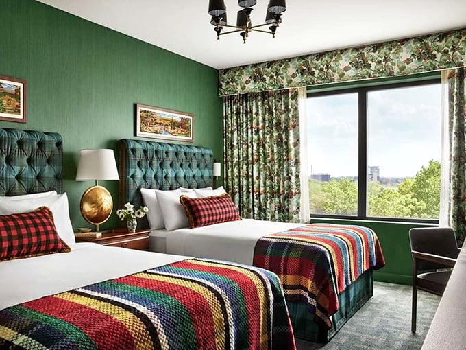 Twin beds never looked this good &ndash; colorful blankets and tufted headboards transform standard accommodations into Instagram-worthy spaces.
