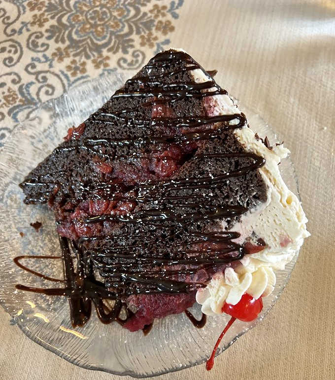 Black Forest cake that's practically illegal &ndash; layers of chocolate, cherries, and cream that would make a German grandmother weep with pride.