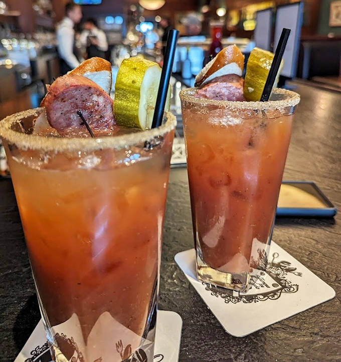 Bloody Marys that double as appetizers &ndash; spiced just right and garnished so generously you might need a fork to tackle them before the first sip.