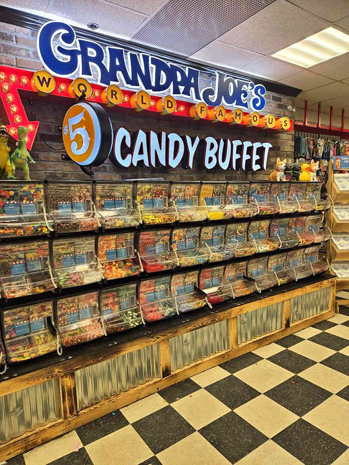 Grandpa Joe's famous 5&cent; Candy Buffet &ndash; where self-control goes to die and childhood dreams come true, one scoop at a time.
