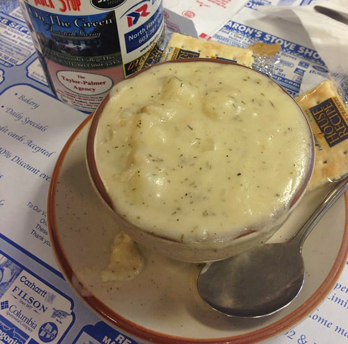 Hearty chowder served piping hot &ndash; the kind of soul-warming comfort that makes Vermont winters bearable and keeps truckers coming back.
