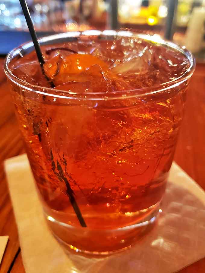 Amber liquid catches the light in this perfectly crafted Old Fashioned &ndash; Wisconsin's unofficial state cocktail deserves this kind of respect.