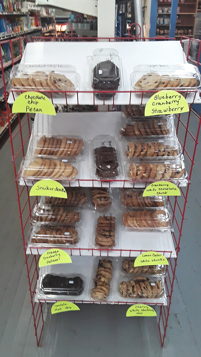 Sweet temptations await beside the register. These homestyle cookies provide the perfect ending to Banfield's savory pizza experience.