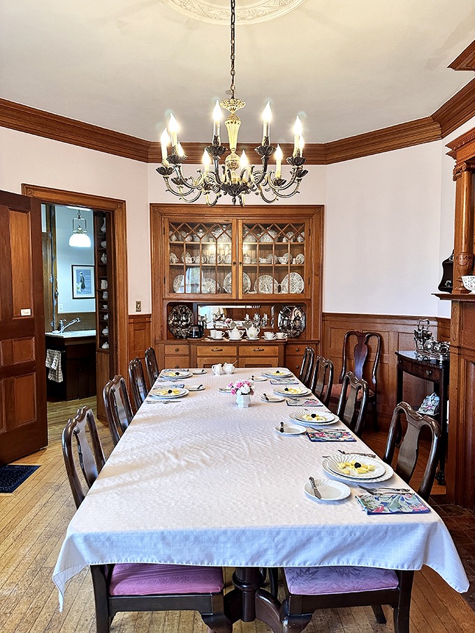 Dining in style: The formal dining room, where gleaming wood and elegant place settings elevate every meal.