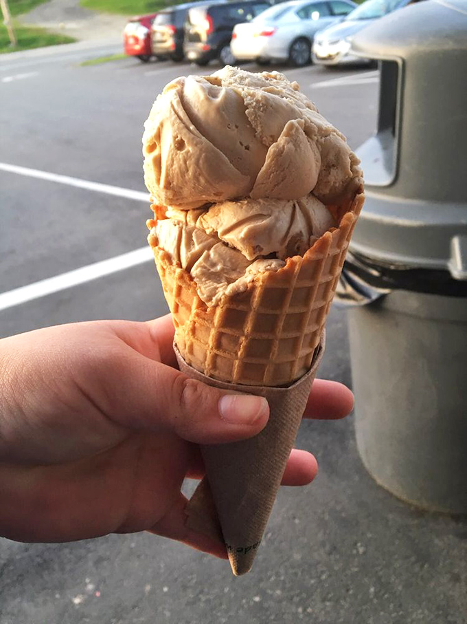 Maple walnut ice cream stacked high in a waffle cone &ndash; New England's answer to the question "What's happiness taste like?"