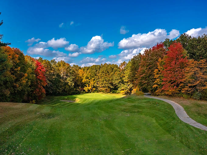 Golf courses surrounded by fall colors that make you forget you're supposed to be concentrating on your swing and not the scenery.