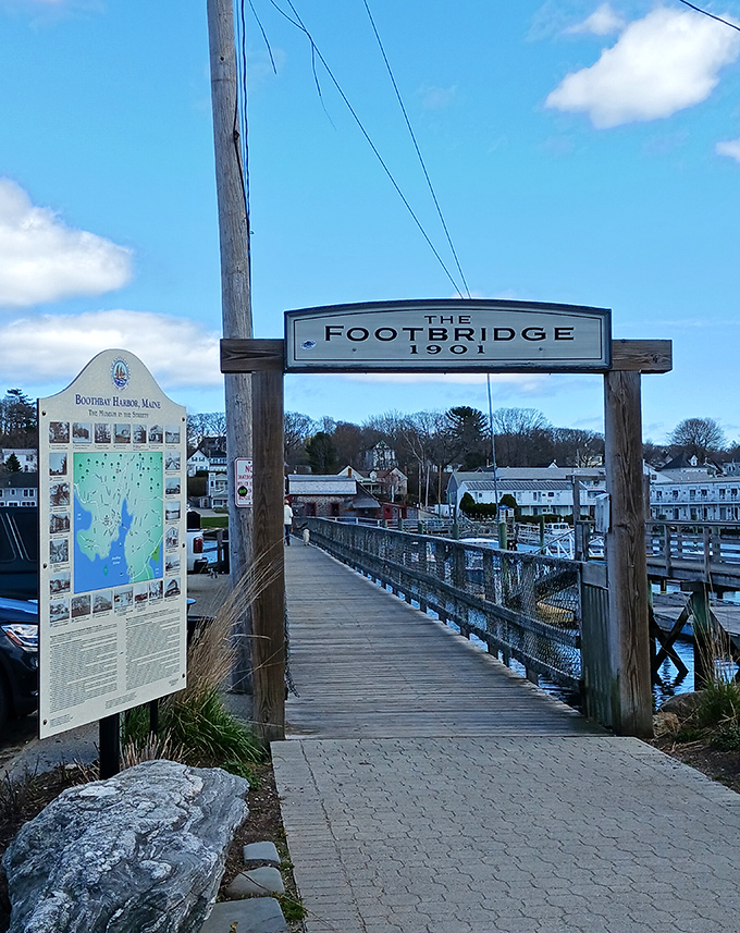 The iconic Footbridge has connected Boothbay's east and west sides since 1901, offering pedestrians harbor views worth lingering over.