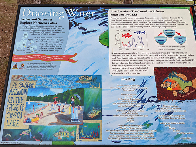 Educational signage tells the scientific story behind Crystal Lake's remarkable clarity &ndash; knowledge that enhances the wonder.