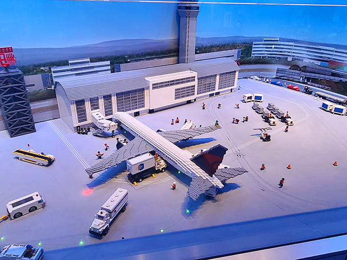 No flight delays at this airport! LEGO planes stand perpetually ready for takeoff in this bustling brick-built terminal.