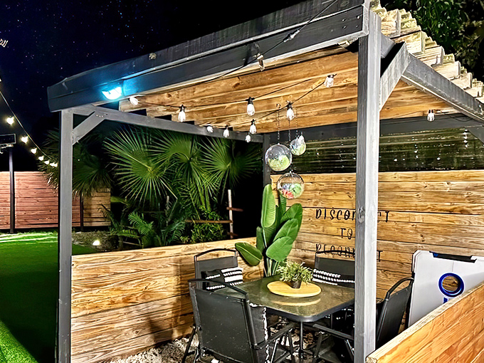 Dining al fresco under string lights&mdash;where conversations flow easier and food somehow tastes better than indoors.