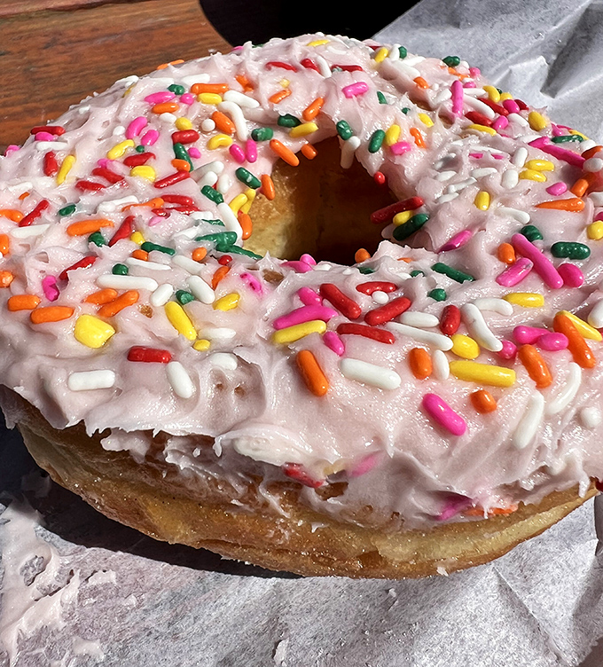 A rainbow-sprinkled donut that brings childlike joy to eaters of all ages. Simple pleasures executed with expert precision.