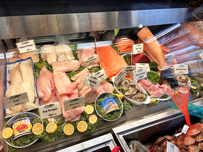 Ocean treasures on ice! Fresh seafood that looks so perfect it could make a mermaid jealous &ndash; those lemons aren't just garnish, they're a promise.