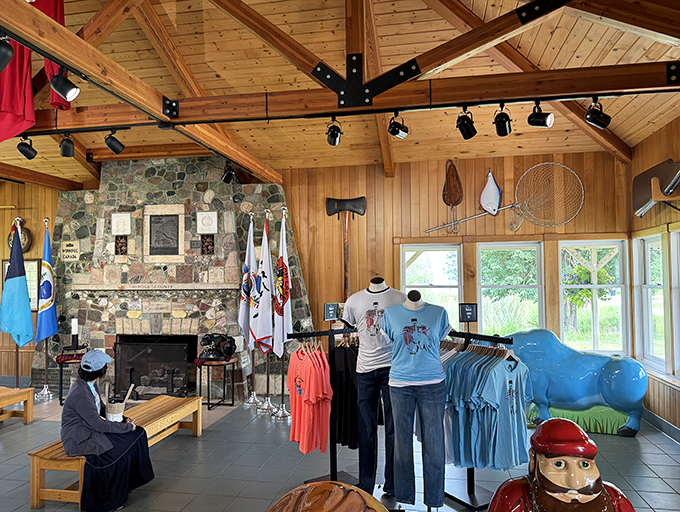 Inside the gift shop, Paul Bunyan merchandise awaits, because what's a legendary experience without a t-shirt to prove it?