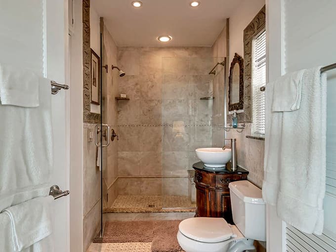 This walk-in shower's elegant tilework and spacious design turns your morning routine into a spa-like experience you'll actually enjoy.
