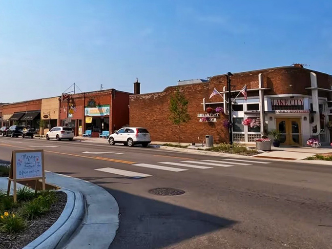 Downtown Lake City—where brick-lined streets, local shops, and small-town charm meet under open skies.