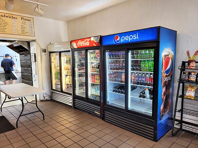 Cold beverages await in well-stocked coolers &ndash; because washing down a hearty pasty requires proper hydration options for the whole family.