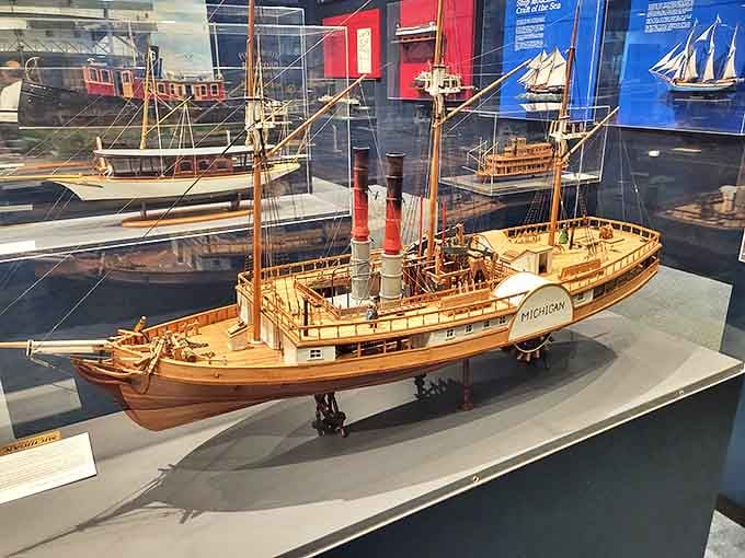 Intricate ship models demonstrate the evolution of maritime technology, each tiny detail painstakingly recreated by skilled artisans and historians.